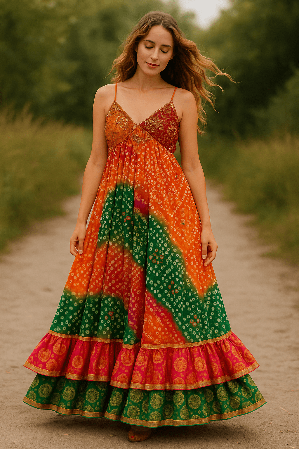 Ghazal-Bandhani maxi dress – banjaratrail